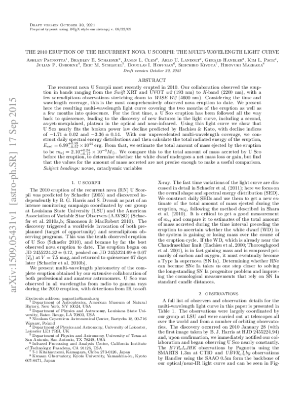 (PDF) The 2010 Eruption of the Recurrent Nova U Scorpii: The Multi ...