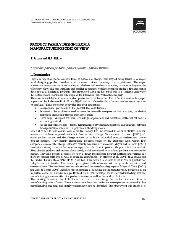 (PDF) Product Family Design from a Manufacturing Point of View