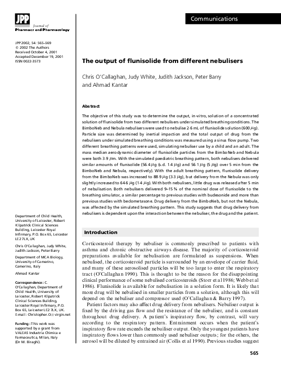 (PDF) The output of flunisolide from different nebulisers