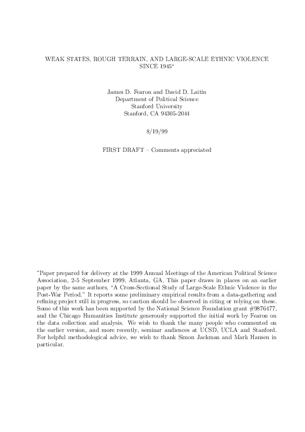 (PDF) Weak states, rough terrain, and large-scale ethnic violence since ...