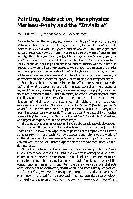 (PDF) Painting, Abstraction, Metaphysics: Merleau-Ponty and the "Invisible"