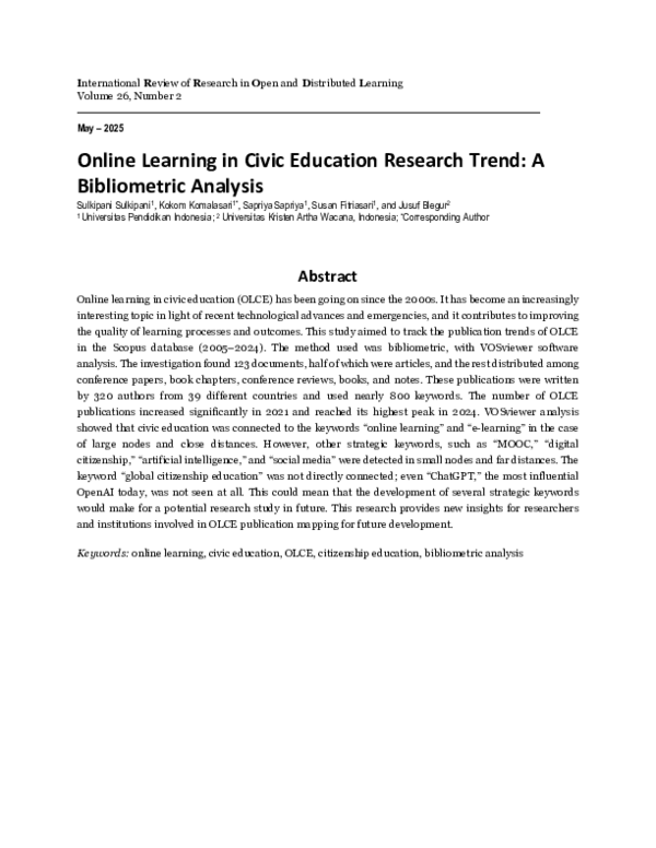 (PDF) ONLINE LEARNING IN CIVIC EDUCATION RESEARCH TREND: A BIBLIOMETRIC ...