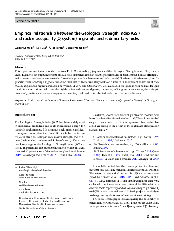 (PDF) Empirical relationship between the Geological Strength Index (GSI ...