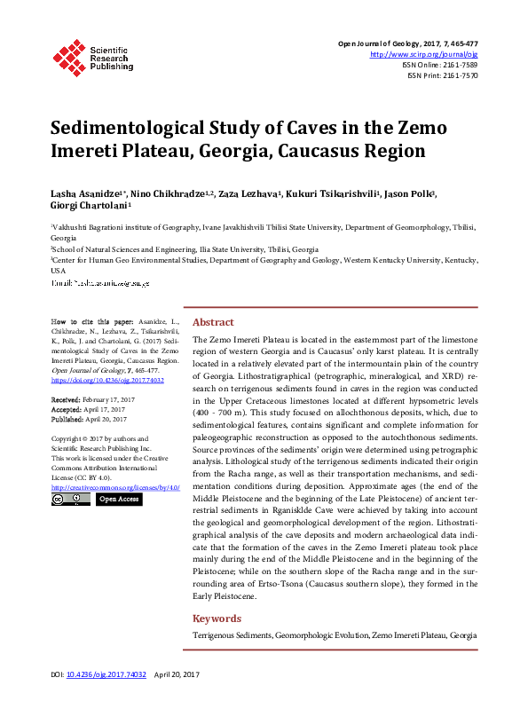(PDF) Sedimentological Study of Caves in the Zemo Imereti Plateau ...