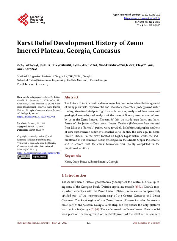 (PDF) Karst Relief Development History of Zemo Imereti Plateau, Georgia ...