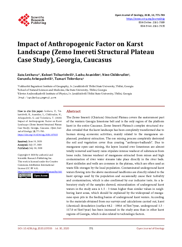 (PDF) Impact of Anthropogenic Factor on Karst Landscape (Zemo Imereti ...