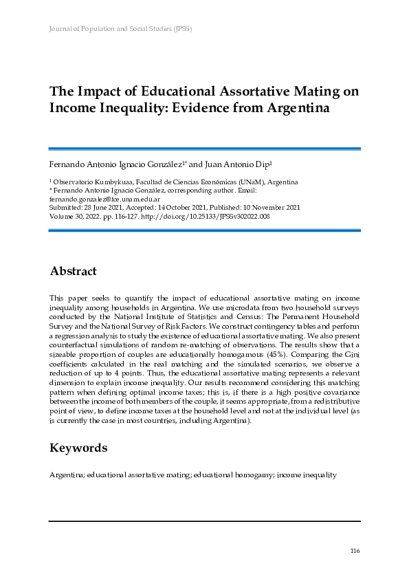 (PDF) The Impact of Educational Assortative Mating on Income Inequality ...