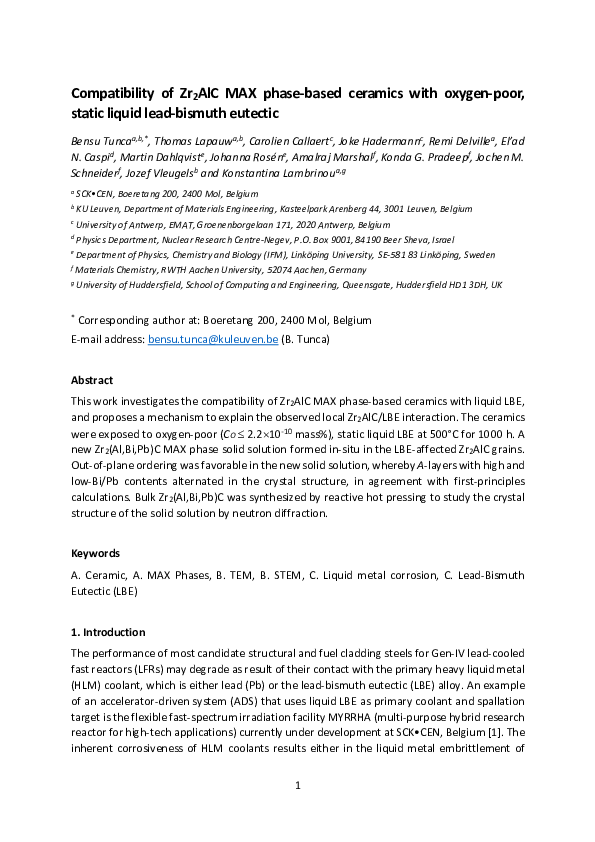 (PDF) Compatibility of Zr2AlC MAX phase-based ceramics with oxygen-poor ...