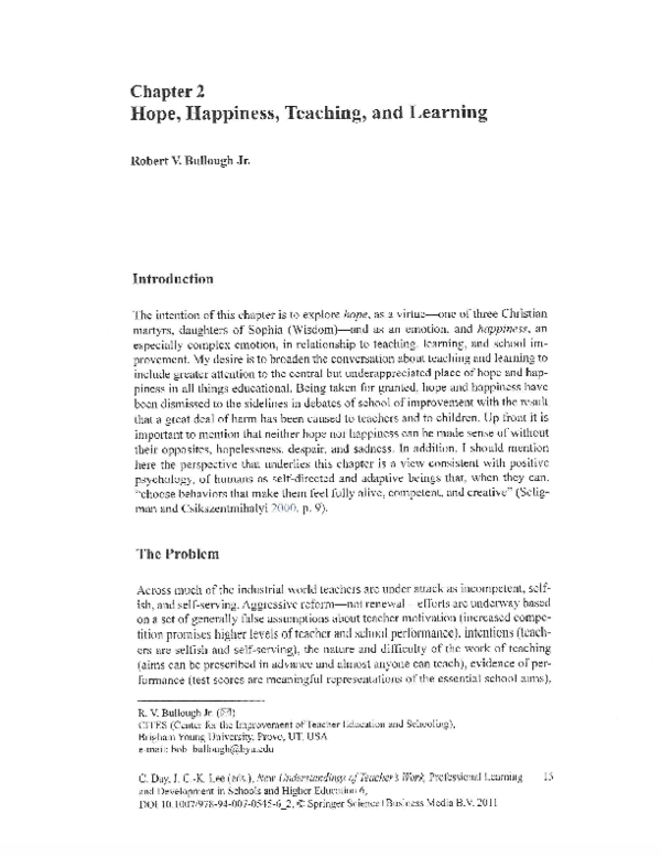 (PDF) Hope, Happiness, Teaching, and Learning