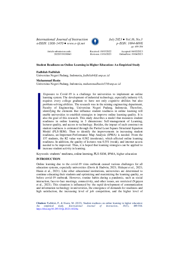 (PDF) Student Readiness on Online Learning in Higher Education: An ...