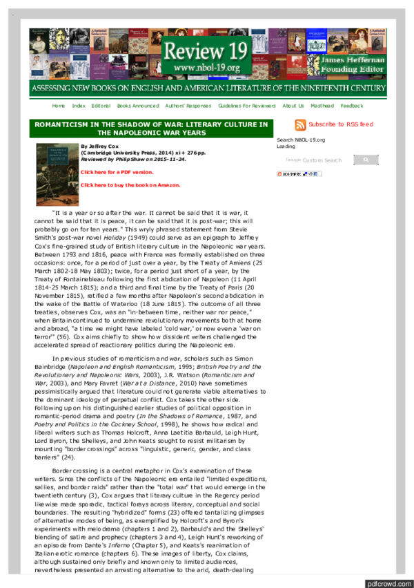 (PDF) Romanticism in the Shadow of War