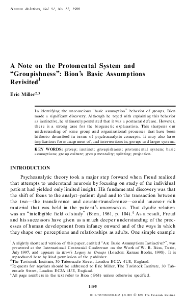 (PDF) A Note on the Protomental System and "Groupishness": Bion's Basic ...