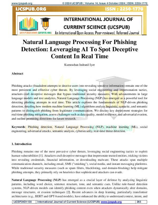 (PDF) Natural Language Processing For Phishing Detection: Leveraging AI To Spot Deceptive ...