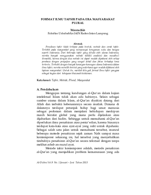 (PDF) Format Ilmu Tafsir Pada Era Masyarakat Plural