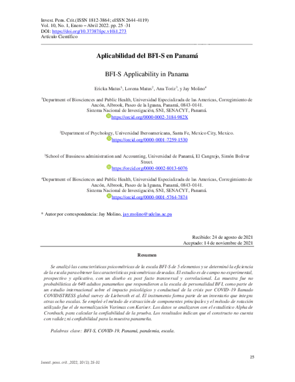(PDF) Aplicabilidad del BFI-S en Panamá