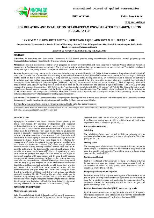 (PDF) Formulation and Evaluation of Lorazepam Encapsulated Collagen ...