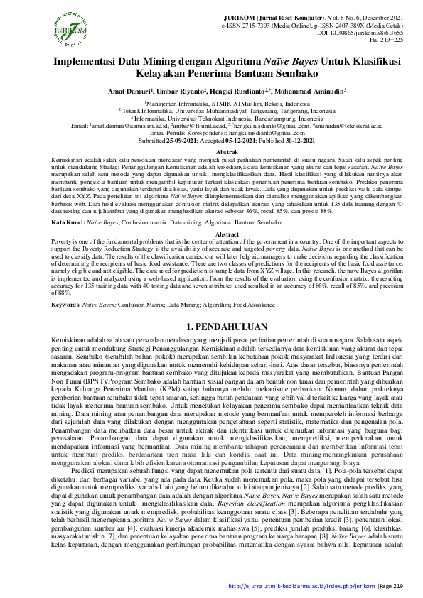 Pdf Implementasi Data Mining Dengan Algoritma Naïve Bayes Untuk
