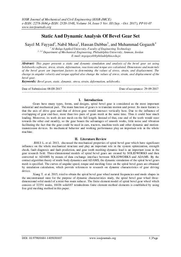 (PDF) Static And Dynamic Analysis Of Bevel Gear Set