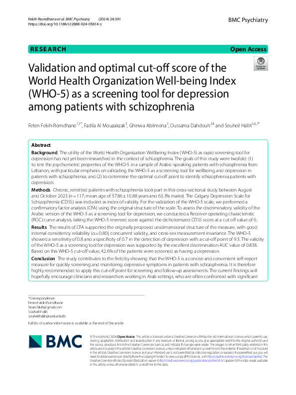 (PDF) Validation and optimal cut-off score of the World Health ...