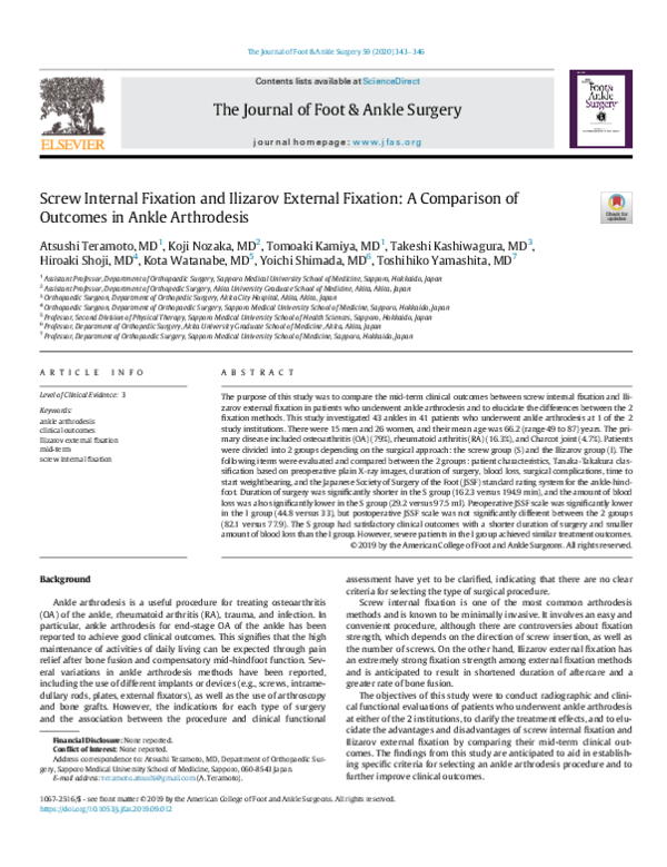 (PDF) Screw Internal Fixation and Ilizarov External Fixation: A Comparison of Outcomes in Ankle ...