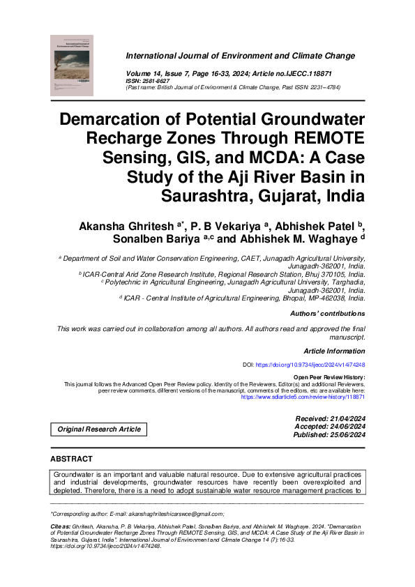 (PDF) Demarcation of Potential Groundwater Recharge Zones Through ...