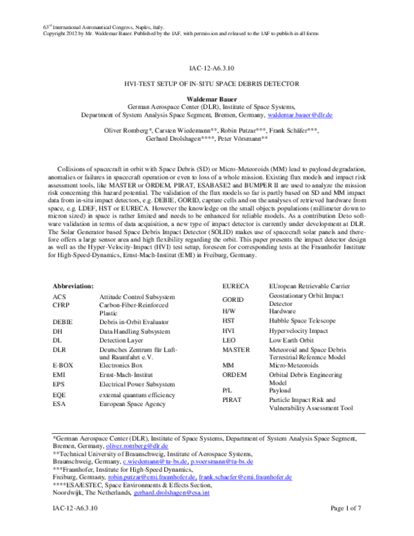 (PDF) Hvi-Test Setup of In-Situ Space Debris Detector