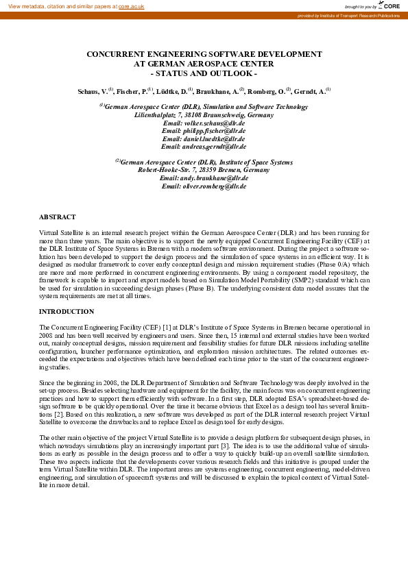 (PDF) Concurrent Engineering Software Development at German Aerospace ...