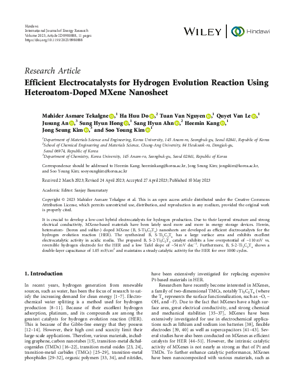 (PDF) Efficient Electrocatalysts for Hydrogen Evolution Reaction Using ...