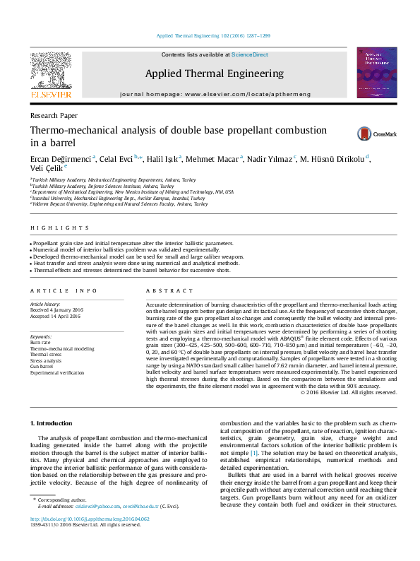 (PDF) Thermo-mechanical analysis of double base propellant combustion ...