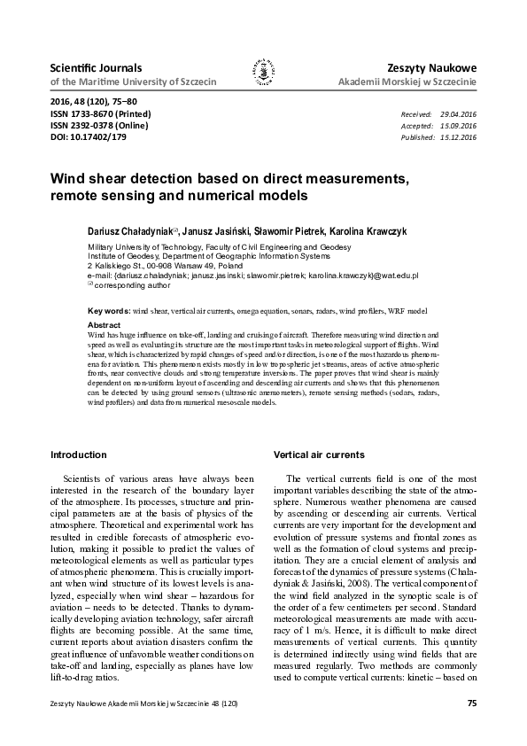 (PDF) Wind shear detection based on direct measurements, remote sensing ...