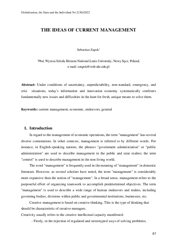 (PDF) The Ideas of Current Management