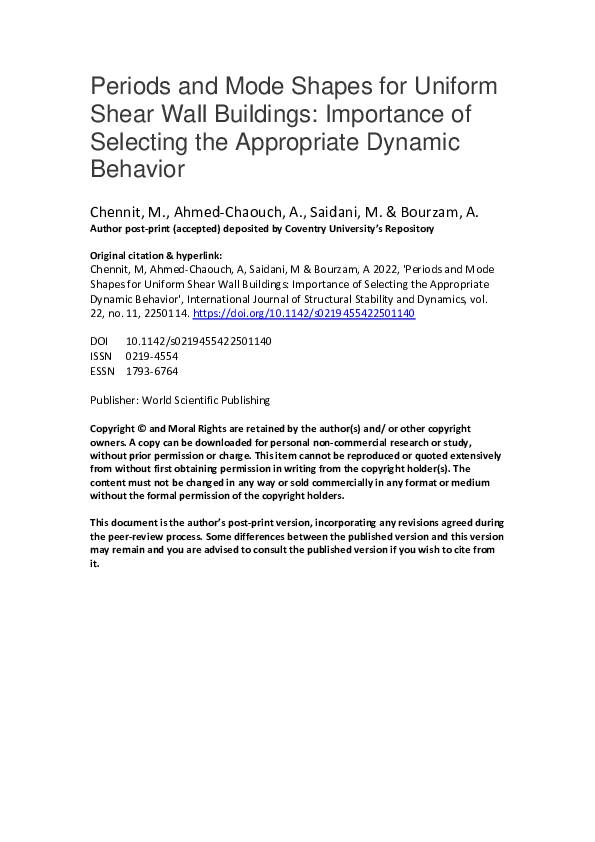 (PDF) Periods and Mode Shapes for Uniform Shear Wall Buildings ...