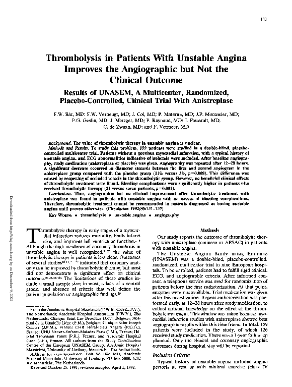 (PDF) Thrombolysis in patients with unstable angina improves the ...