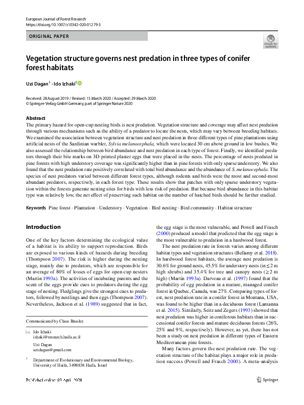 (PDF) Vegetation structure governs nest predation in three types of ...