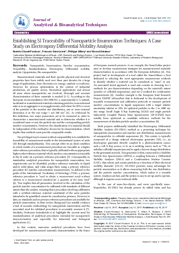 (PDF) Establishing SI-Traceability of Nanoparticle Enumeration ...