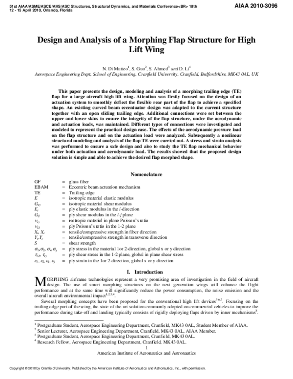 (PDF) Design and Analysis of a Morphing Flap Structure for High Lift Wing