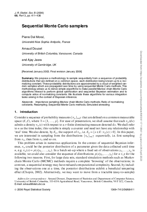 (PDF) Sequential Monte Carlo Samplers