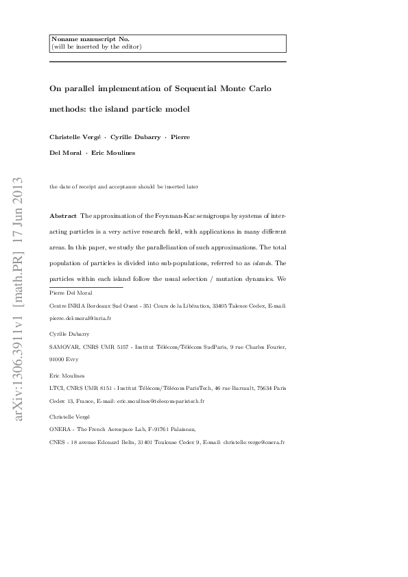 (PDF) On parallel implementation of sequential Monte Carlo methods: the island particle model