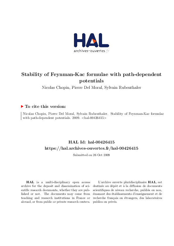 (PDF) Stability of Feynman–Kac formulae with path-dependent potentials