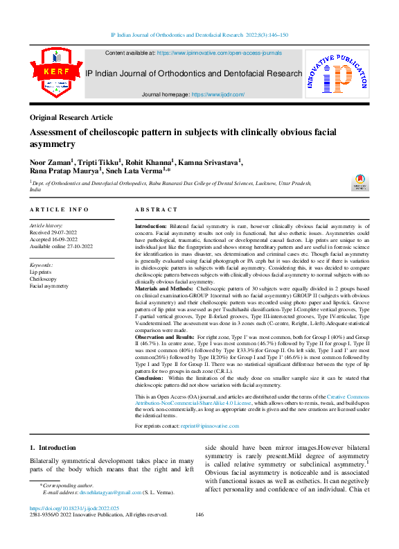 (PDF) Assessment of cheiloscopic pattern in subjects with clinically ...