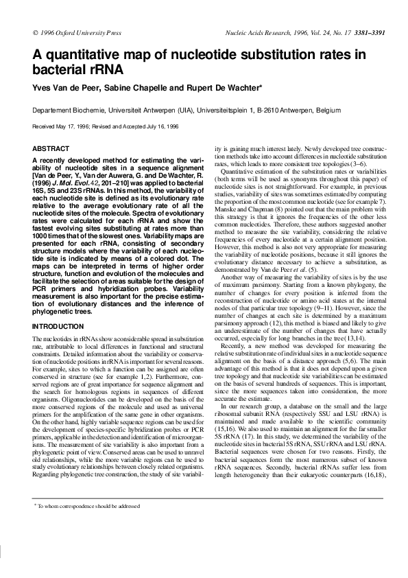 (PDF) A quantitative map of nucleotide substitution rates in bacterial rRNA