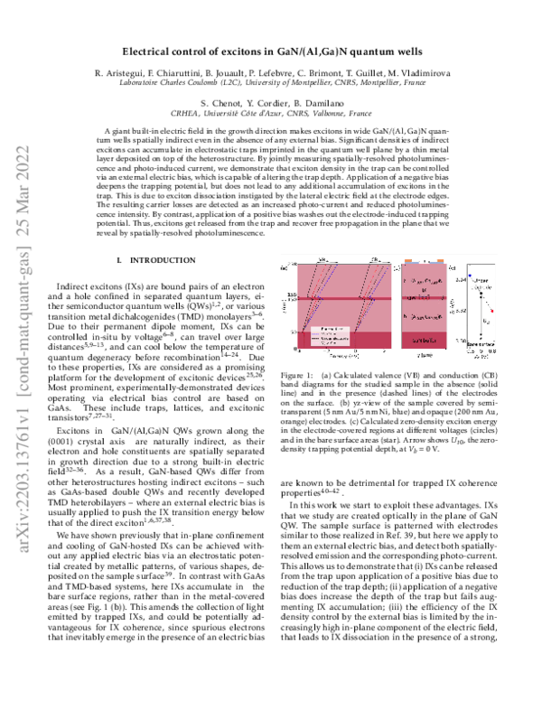 (PDF) Electrical control of excitons in GaN/(Al,Ga)N quantum wells