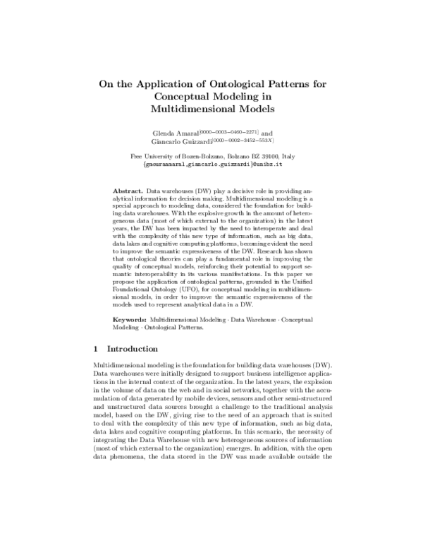 (PDF) On the Application of Ontological Patterns for Conceptual Modeling in Multidimensional Models