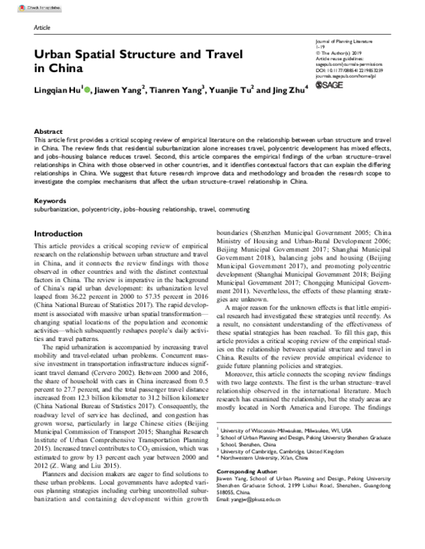 (PDF) Urban Spatial Structure and Travel in China