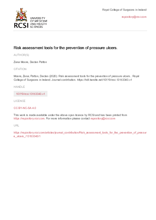 (PDF) Risk assessment tools for the prevention of pressure ulcers