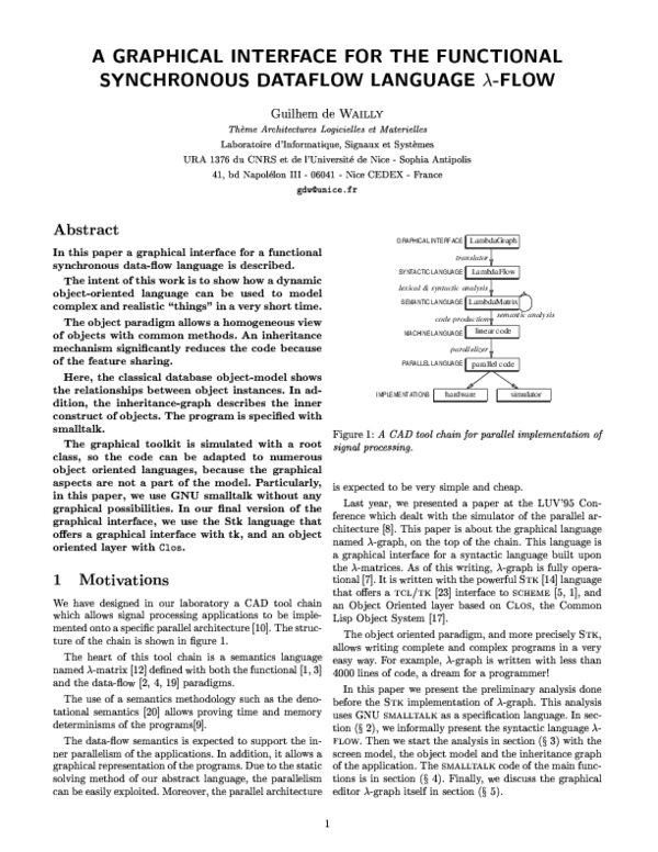 (PDF) A Graphical Interface For The Functional Synchronous Dataflow Language Lambda-Flow