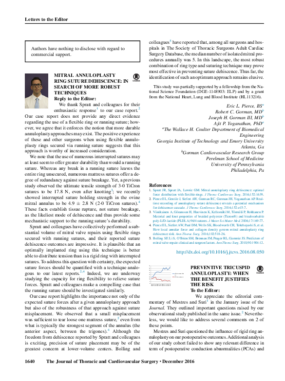 (PDF) Mitral annuloplasty ring suture dehiscence: In search of more ...