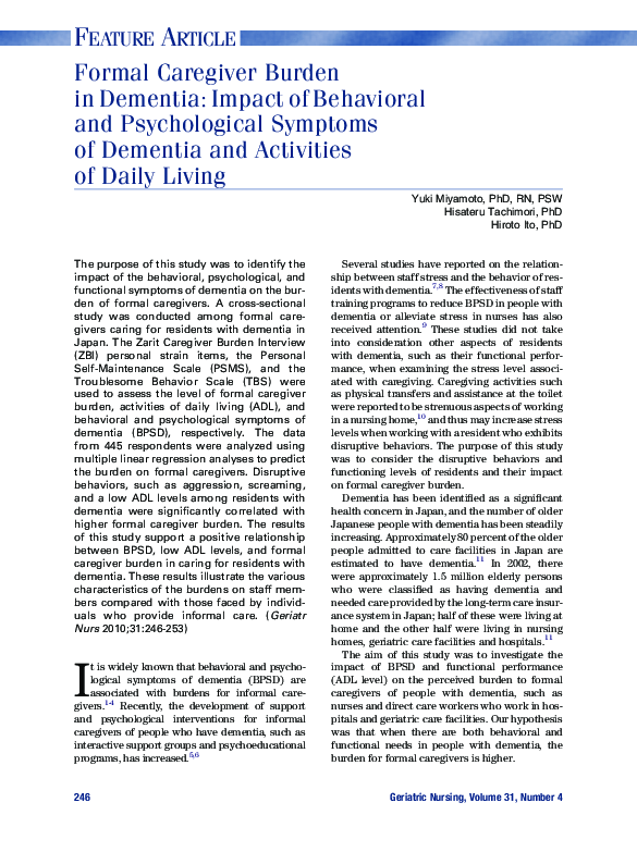(PDF) Formal Caregiver Burden in Dementia: Impact of Behavioral and ...