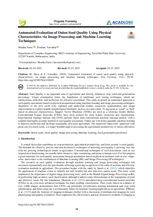 (PDF) Automated Evaluation of Onion Seed Quality Using Physical Characteristics via Image ...