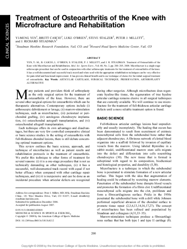 (PDF) Treatment of Osteoarthritis of the Knee with Microfracture and ...